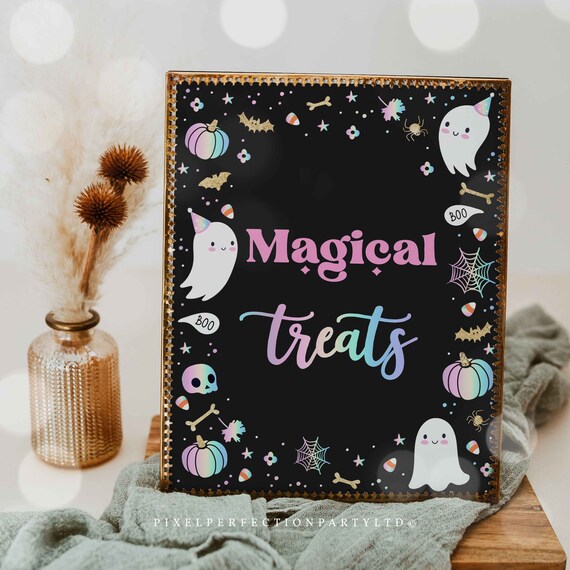 Cute Pastel Halloween Ghost Party Sign Magical Treats Sign Ghost ...