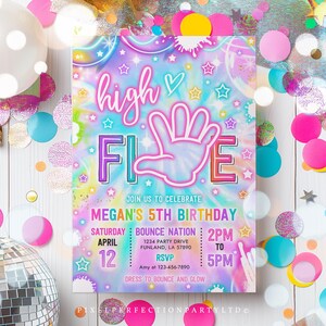 Editable High Five Birthday Party Invitation Neon Glow High Five Hi ...