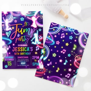 Editable Jump Birthday Party Invitation Neon Glow Jump Birthday Party ...
