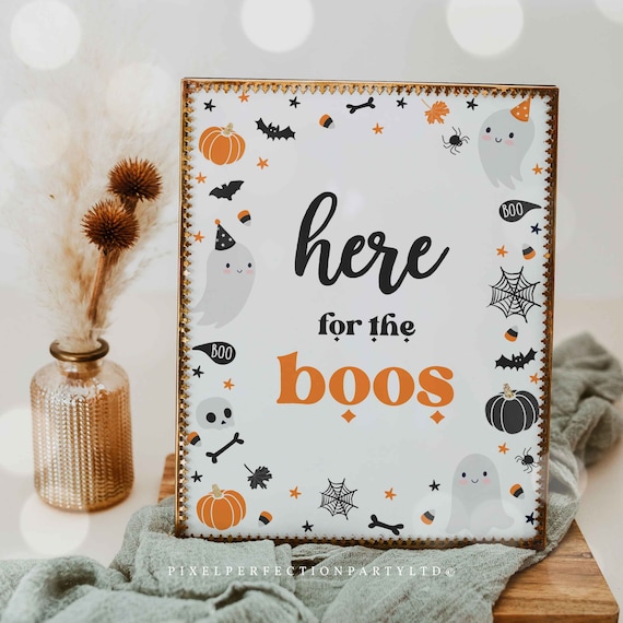 Orange Halloween Ghost Party Sign Here For The Boos Sign Ghost ...
