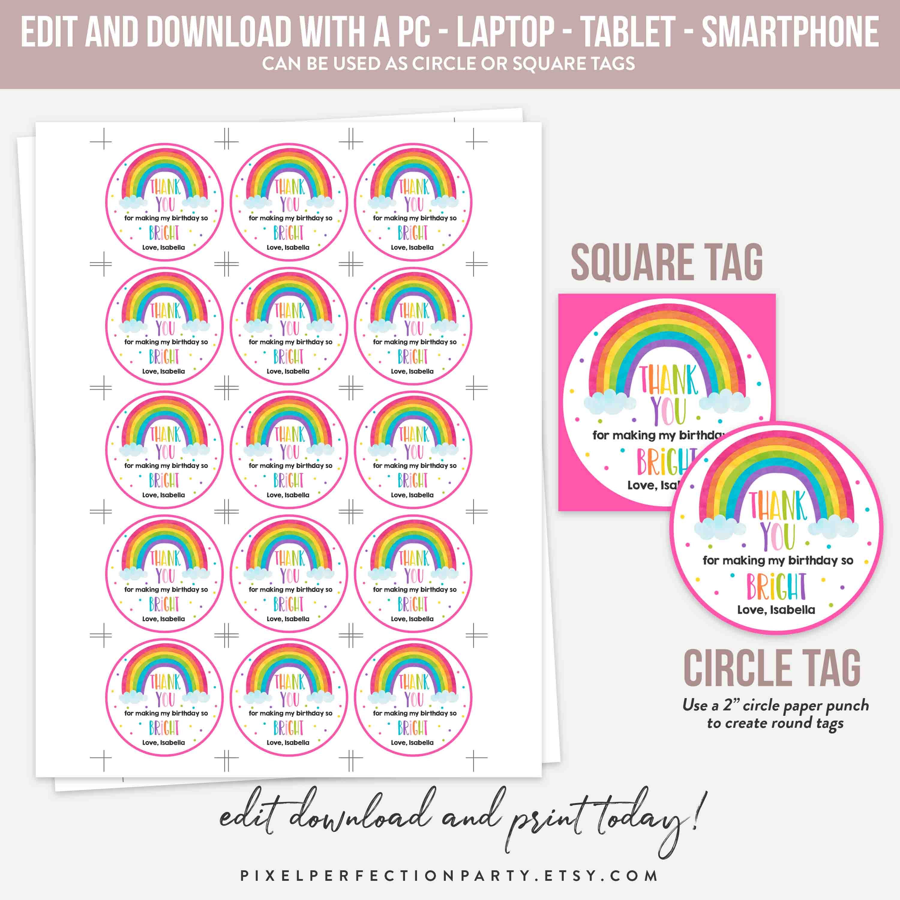 Editable Rainbow Favor Tag Bright Rainbow Birthday Party - Etsy