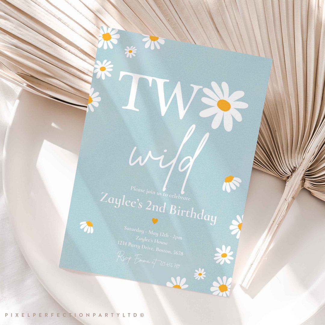 Editable Daisy Birthday Party Invitation Boho Daisy Two Wild 2nd ...