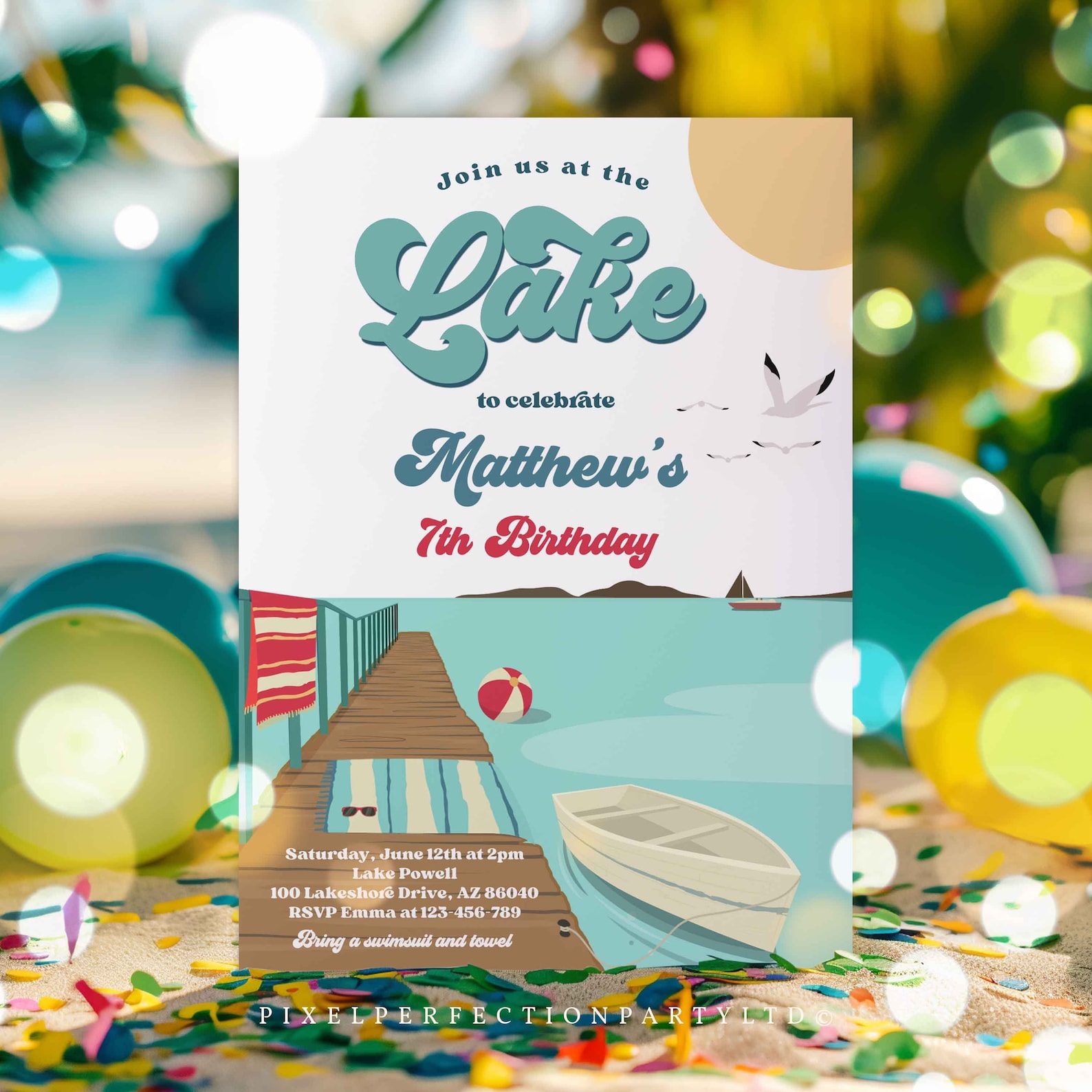 Editable Lake Birthday Party Invitation Boat Lake Birthday Party Summer ...