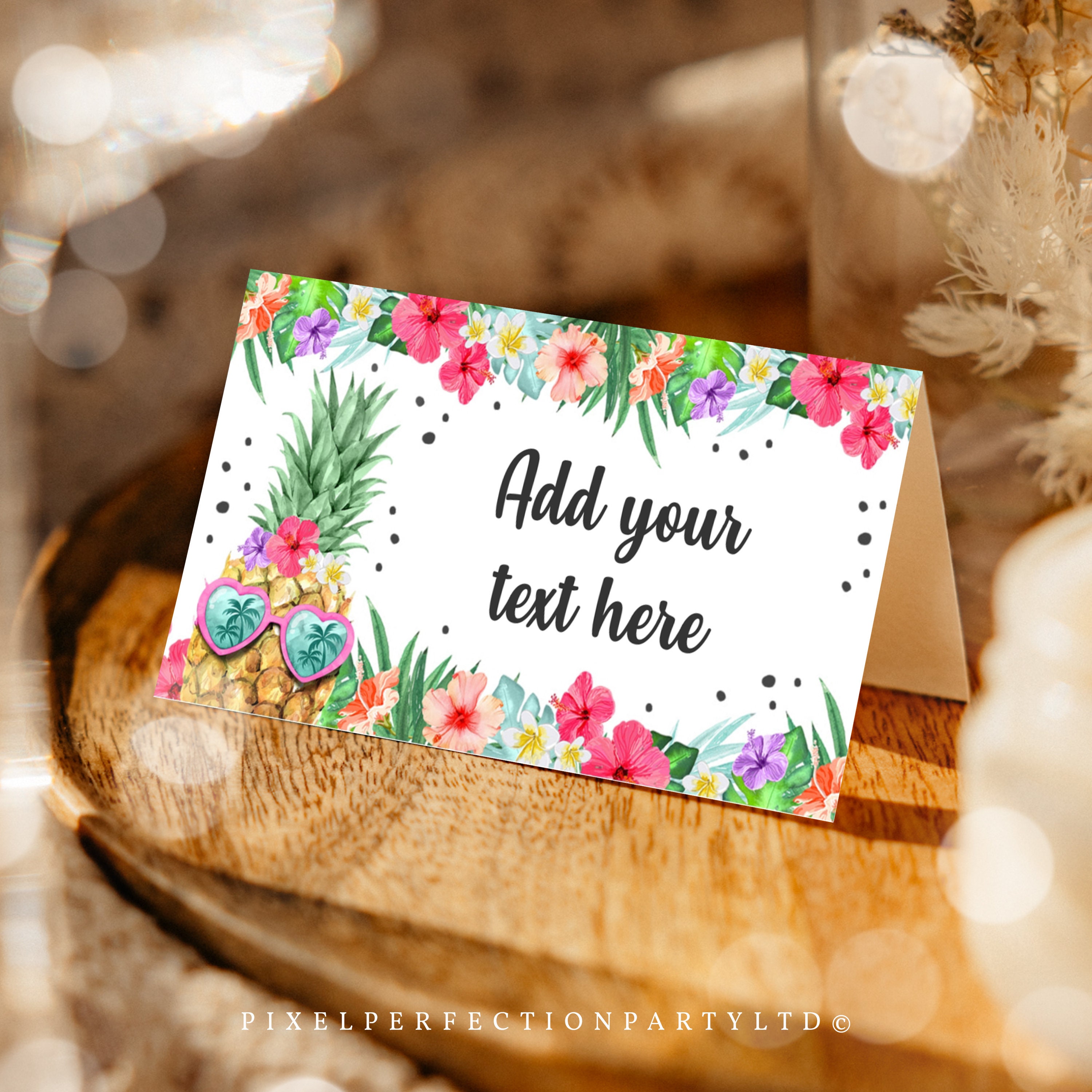 Editable Hawaiian Luau Birthday Folded Tent Cards Pineapple Birthday ...