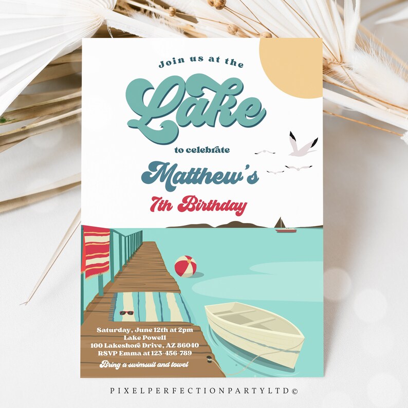 Editable Lake Birthday Party Invitation Boat Lake Birthday - Etsy