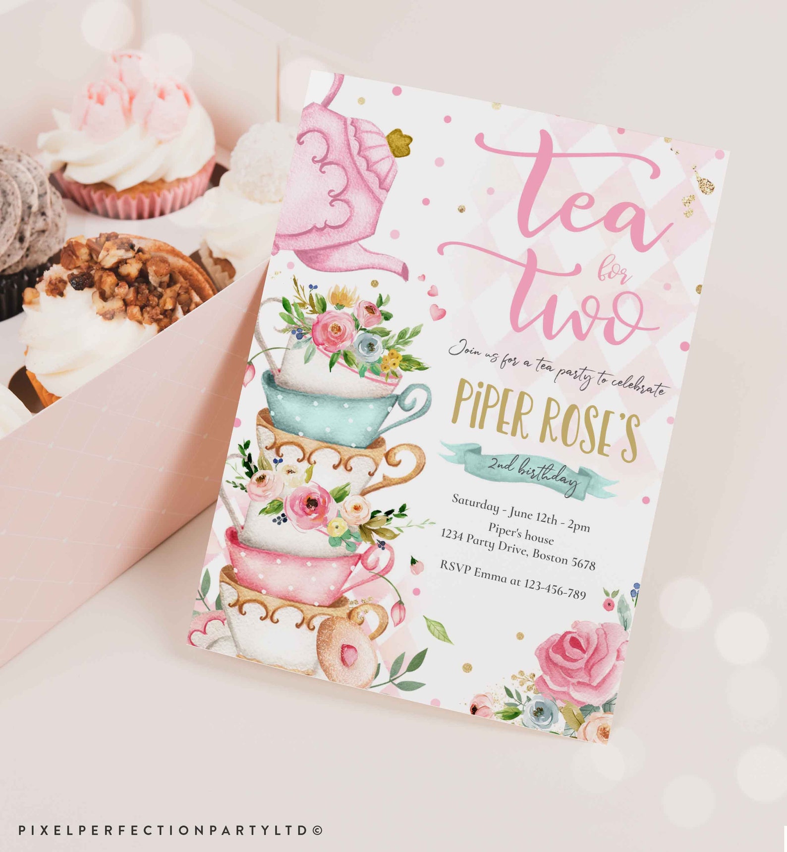 Editable Tea for Two Birthday Invitation Tea for Two 2nd - Etsy