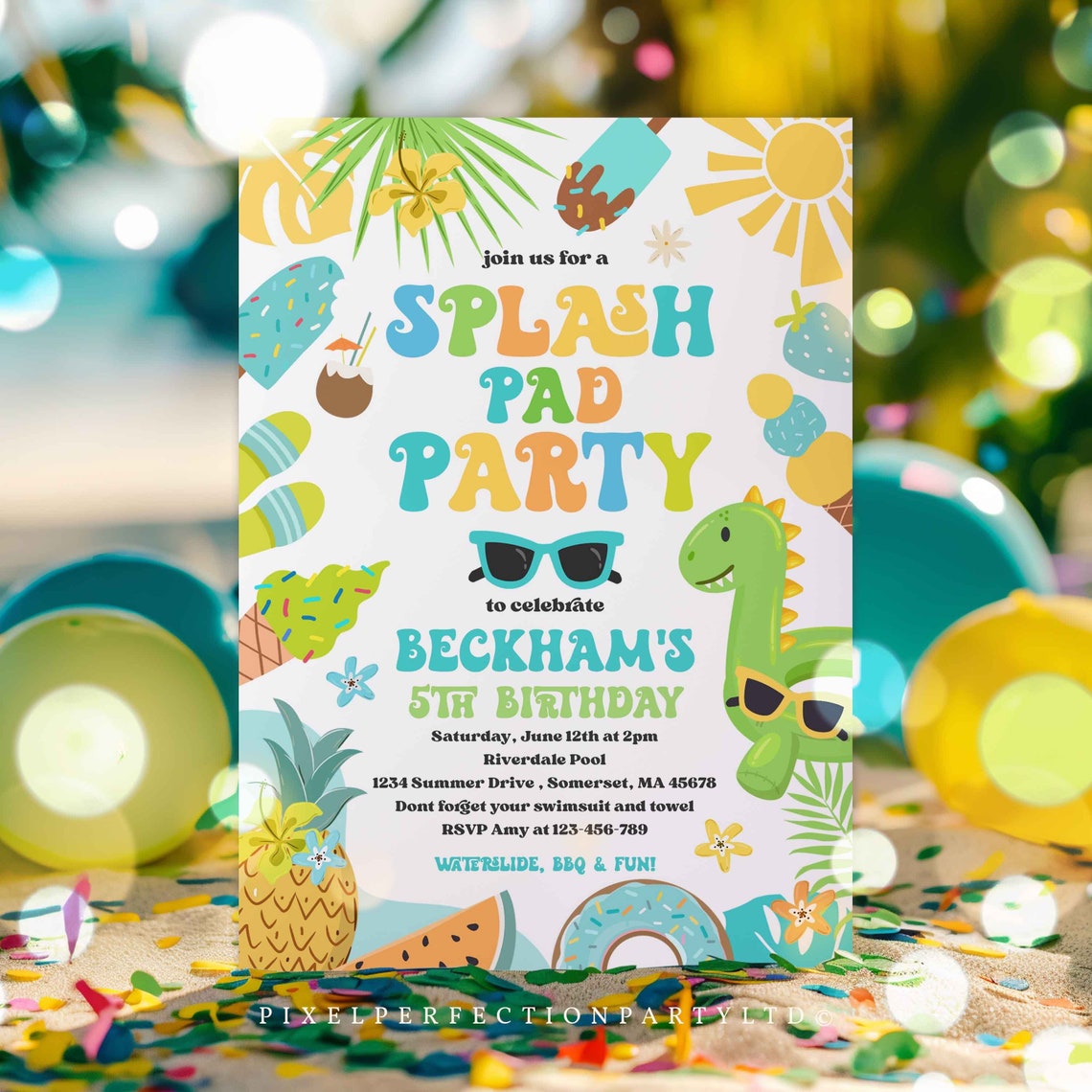 Editable Splash Pad Birthday Party Invitation Tropical Splish Splash ...