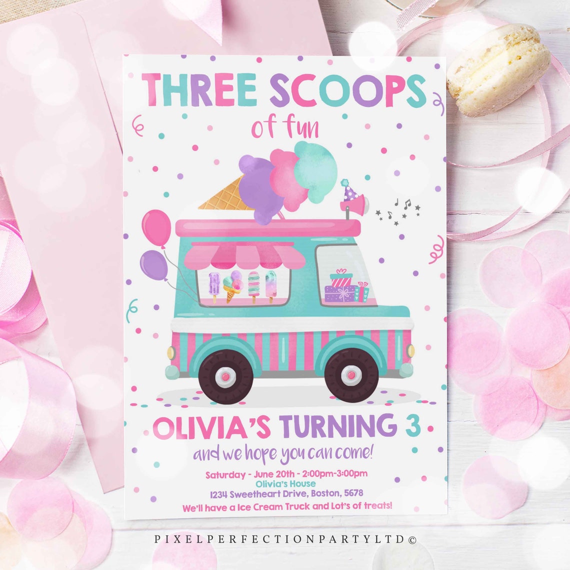 Editable Ice Cream Truck Three Scoops of Fun 3rd Birthday - Etsy