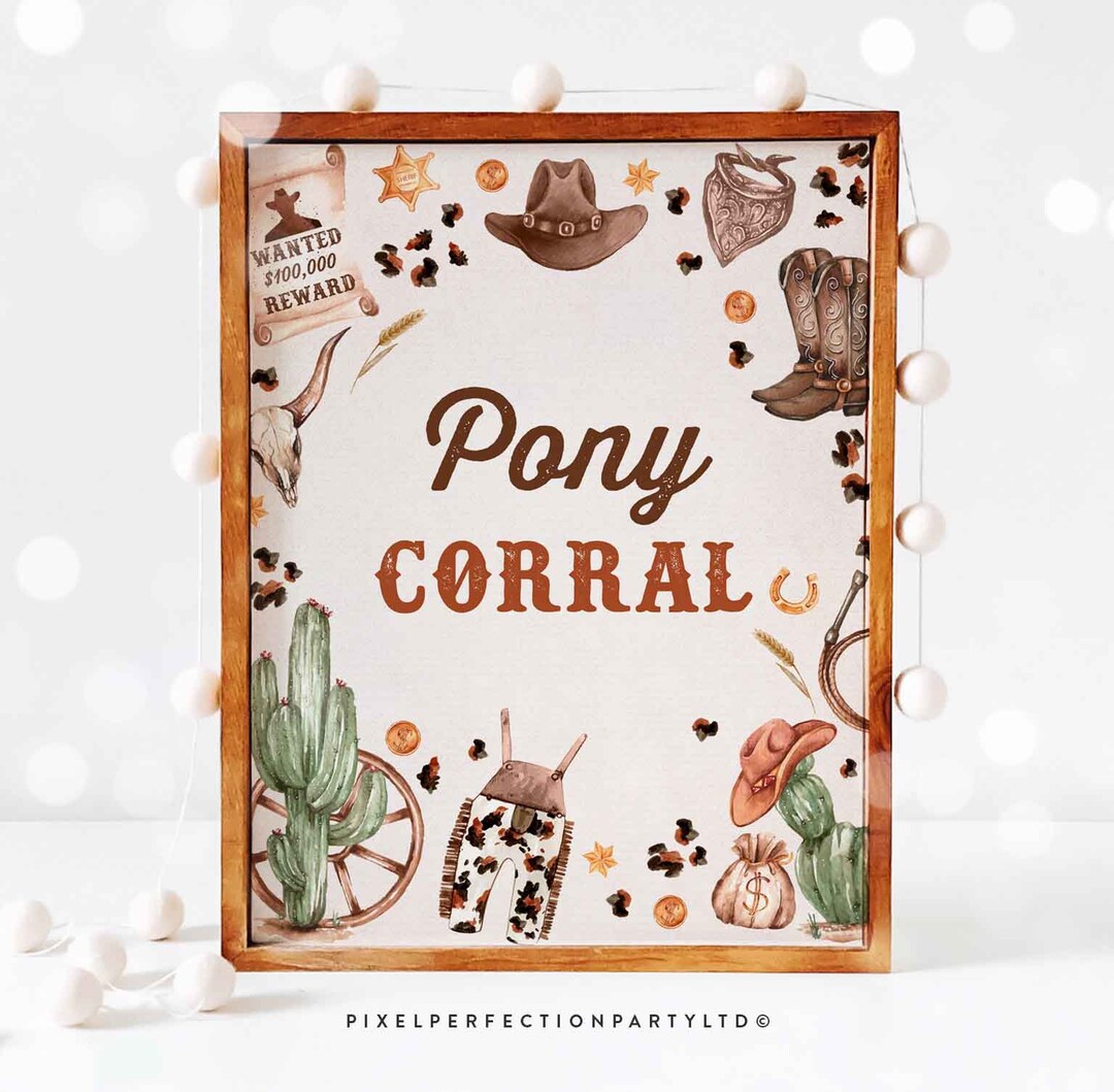 Cowboy Birthday Party Pony Corral Sign Wild West Cowboy 1st Rodeo ...