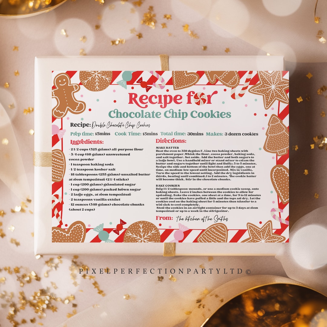 EDITABLE Cookie Recipe Card Holiday Christmas Recipe Card Christmas ...