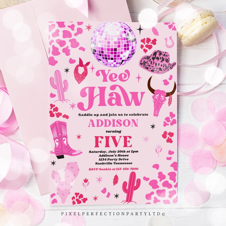 Editable Space Cowgirl Birthday Party Invitation Pink Disco - Etsy