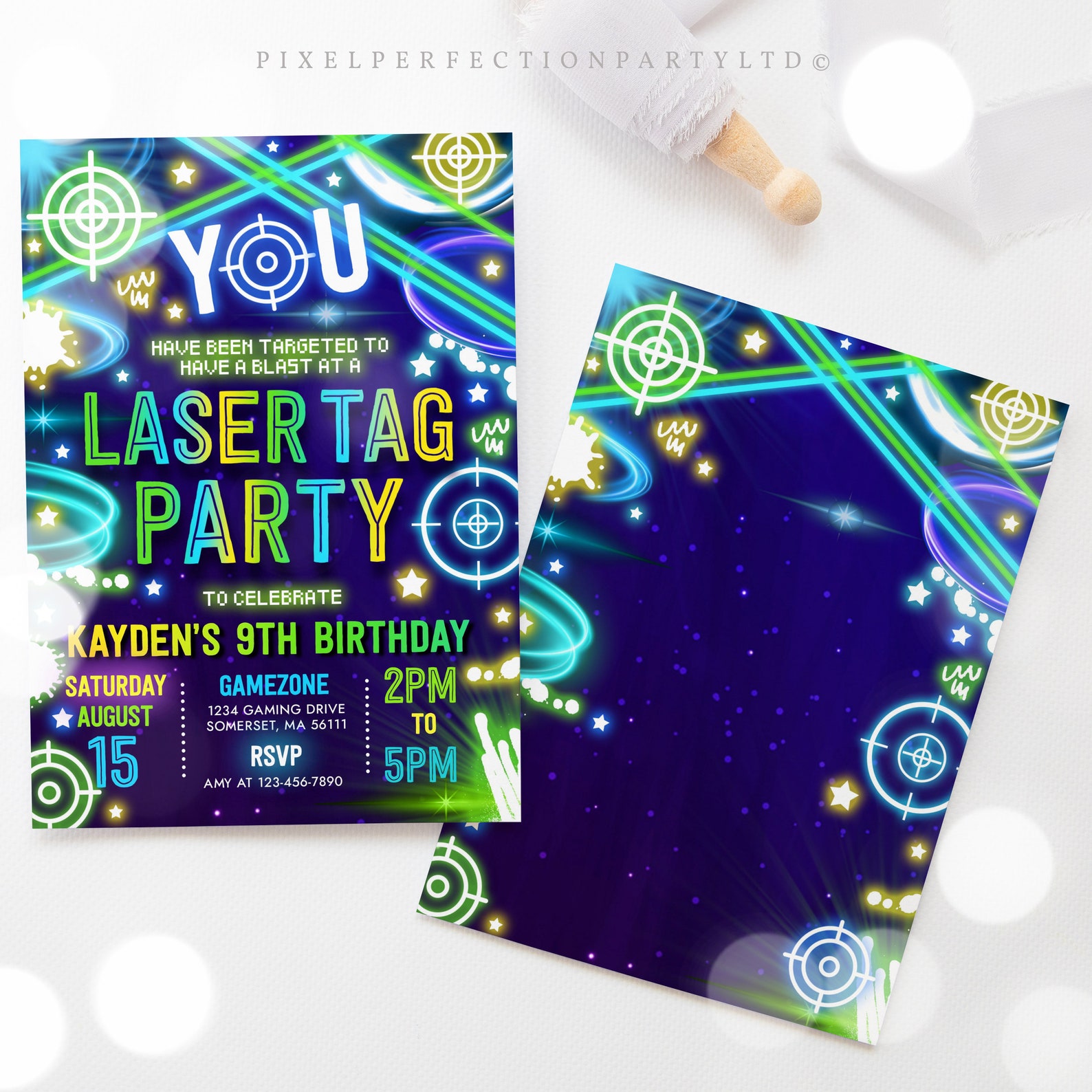 Editable Laser Tag Birthday Party Invitation Neon Glow Laser - Etsy