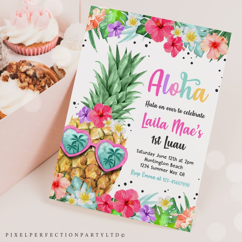 Editable Hawaiian Luau Birthday Invitation Pineapple 1st - Etsy