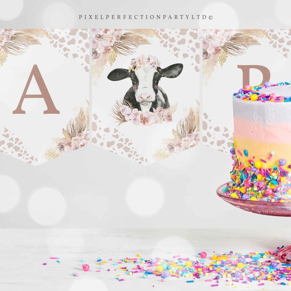 Editable Cow Birthday Party Banner Cow Birthday Party Garland Boho ...