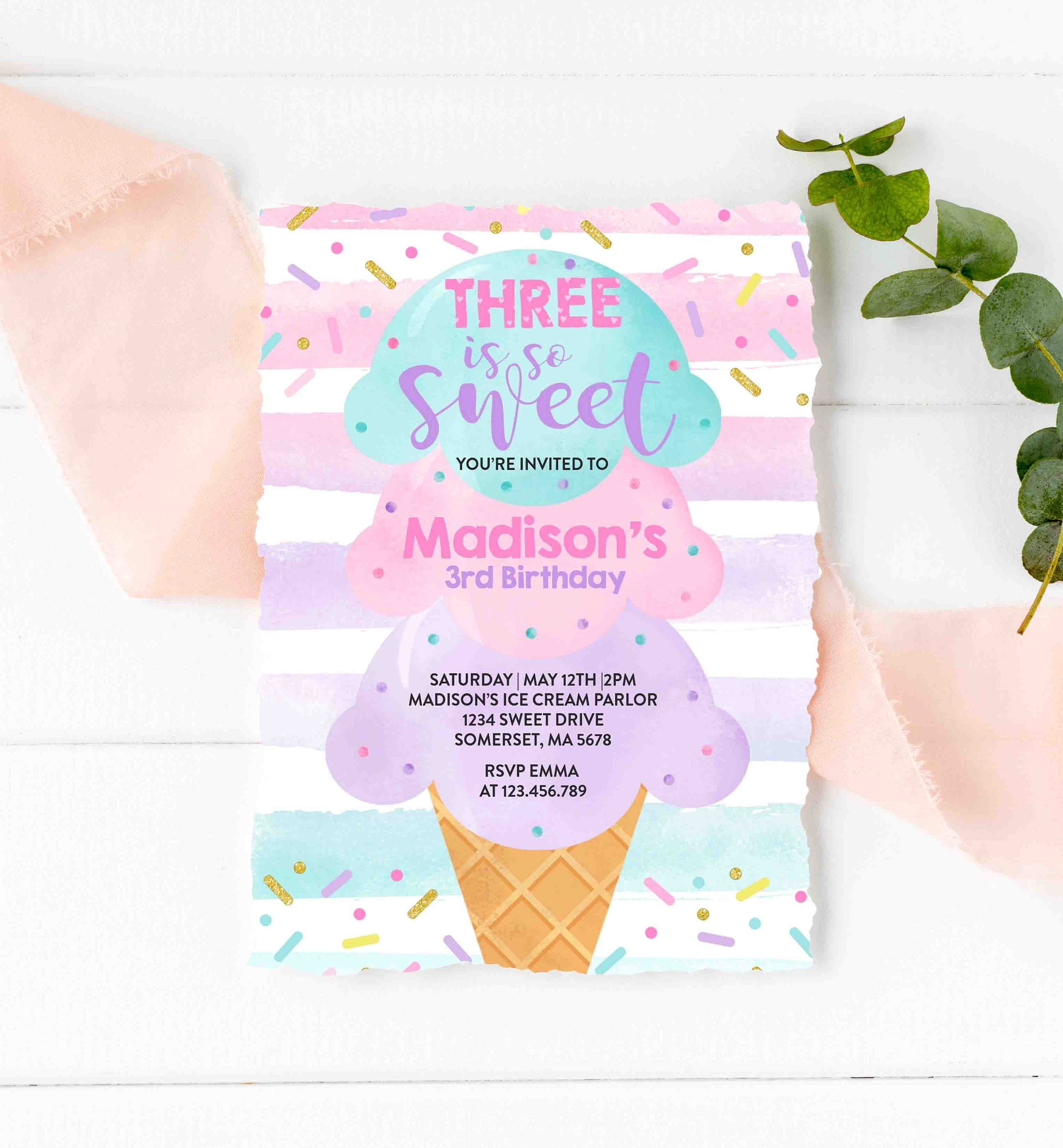 Editable Ice Cream Invitation Ice Cream Birthday Invitation | Etsy