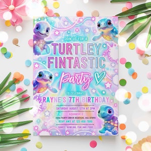 Editable Sea Turtle Pool Party Invitation Tie Dye Neon Glow Turtley ...