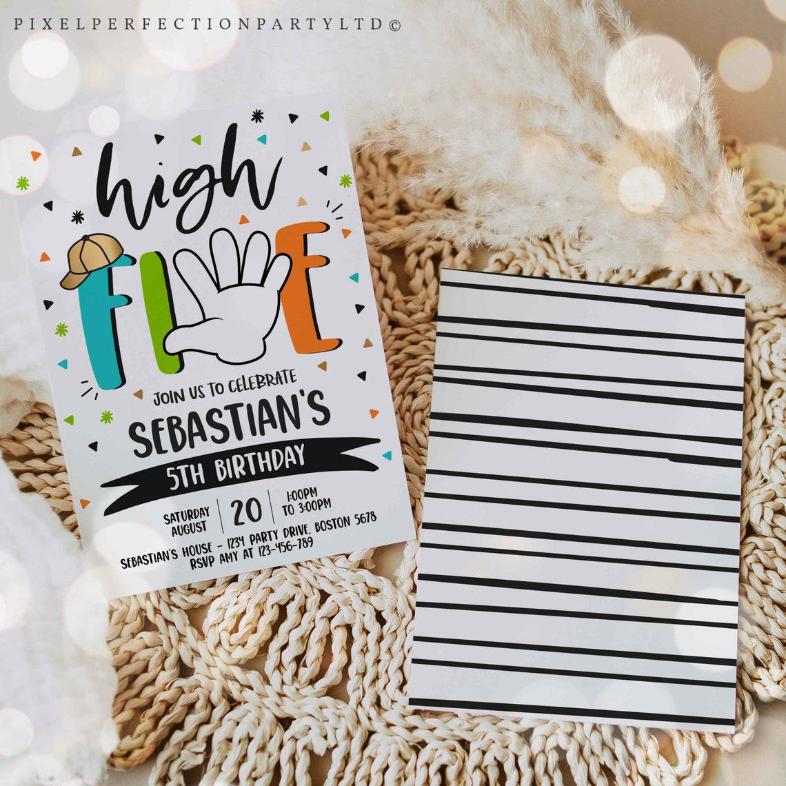 Editable High Five Birthday Party Invitation Hi Five 5th Birthday Party ...