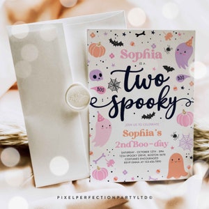 Editable Two Spooky Halloween Ghost 2nd Birthday Party Invitation Cute ...