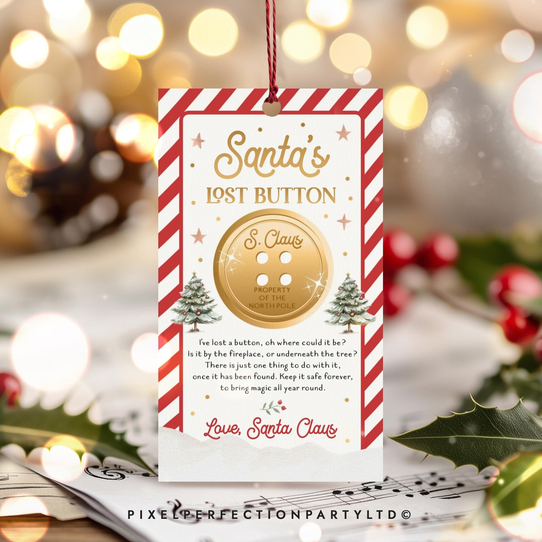 EDITABLE Santa's Lost Button Tag Santa Christmas Lost Button Tag ...