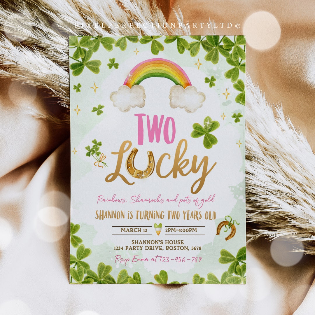 Editable Two Lucky Birthday Invitation St. Patrick's 2nd Birthday ...