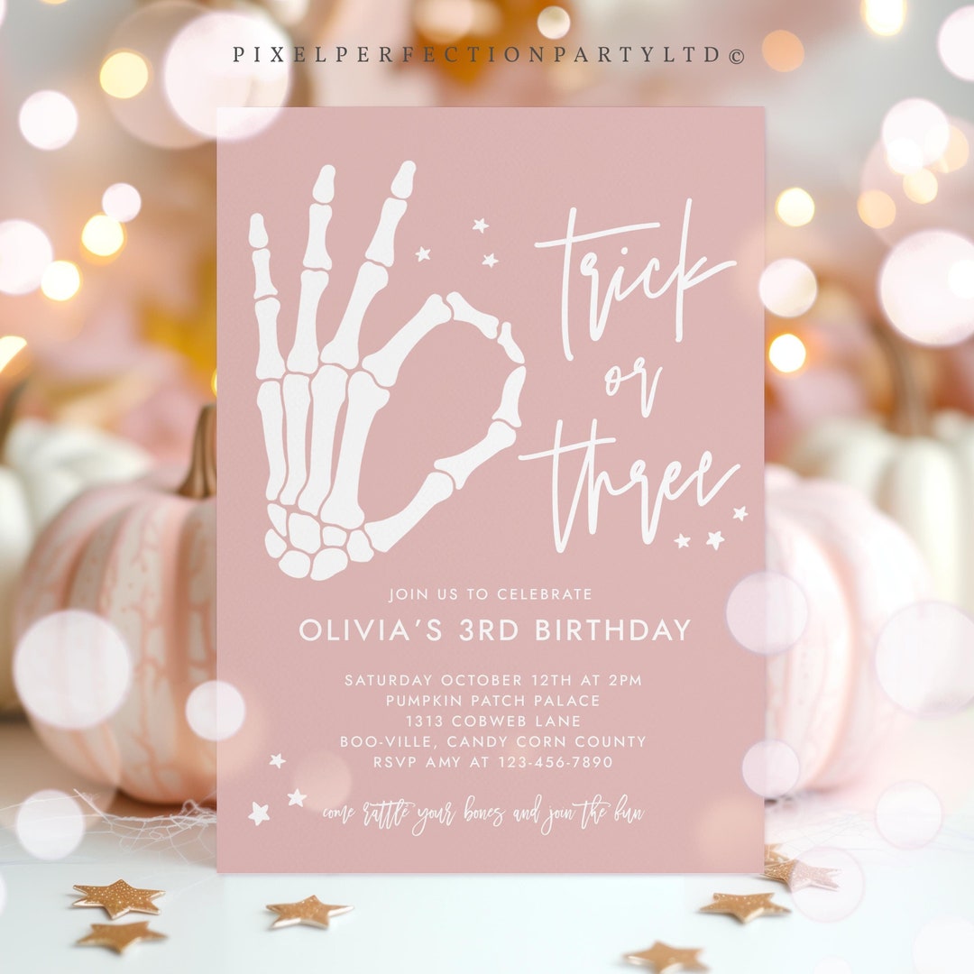 Editable Trick or Three Halloween 3rd Birthday Party Invitation ...