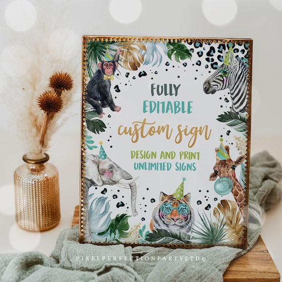 Safari Party Animals Fully Editable Custom Sign Safari Animal Party ...