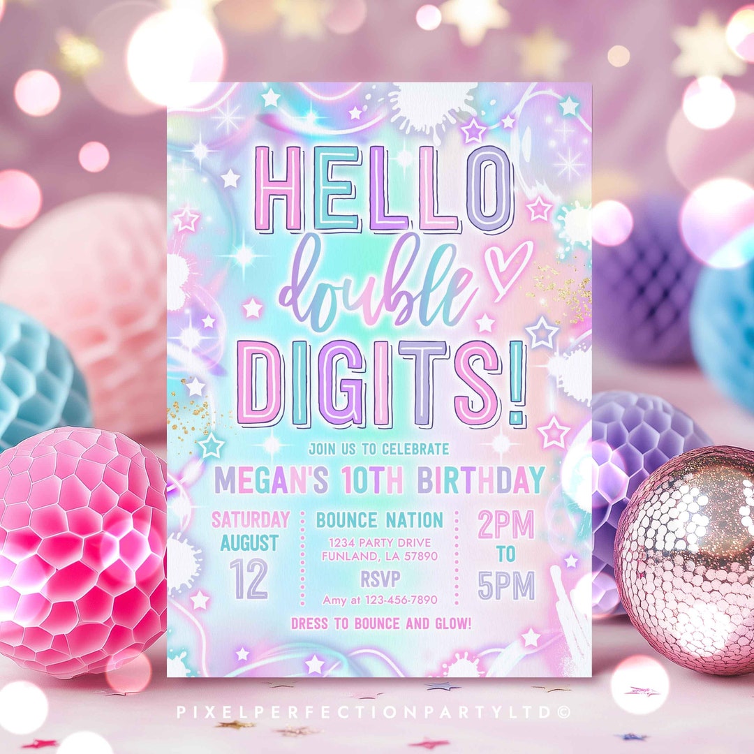 Editable Hello Double Digits 10th Birthday Party Invitation Hello ...