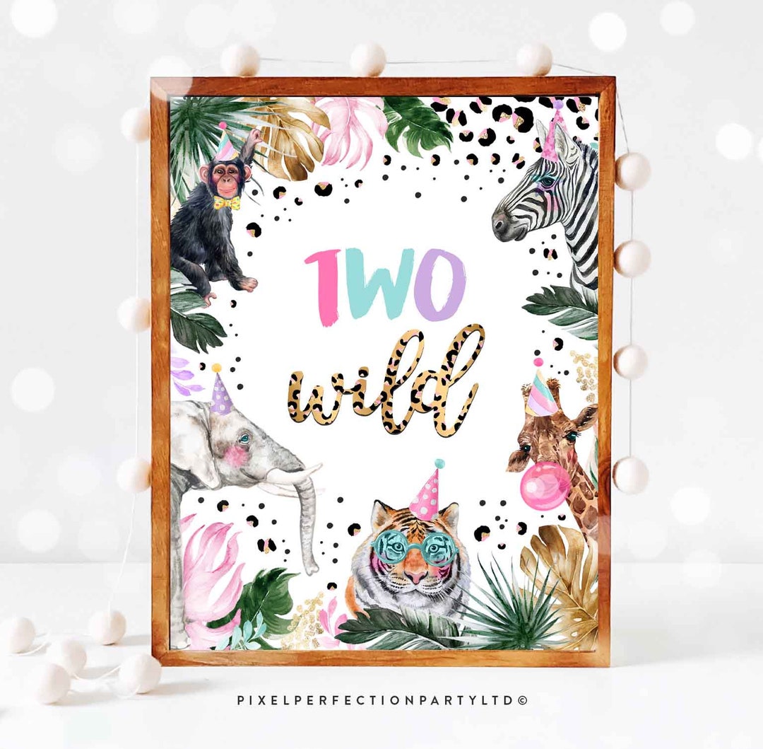 Safari Animals Two Wild Birthday Sign Table Sign Jungle Two Wild Child ...