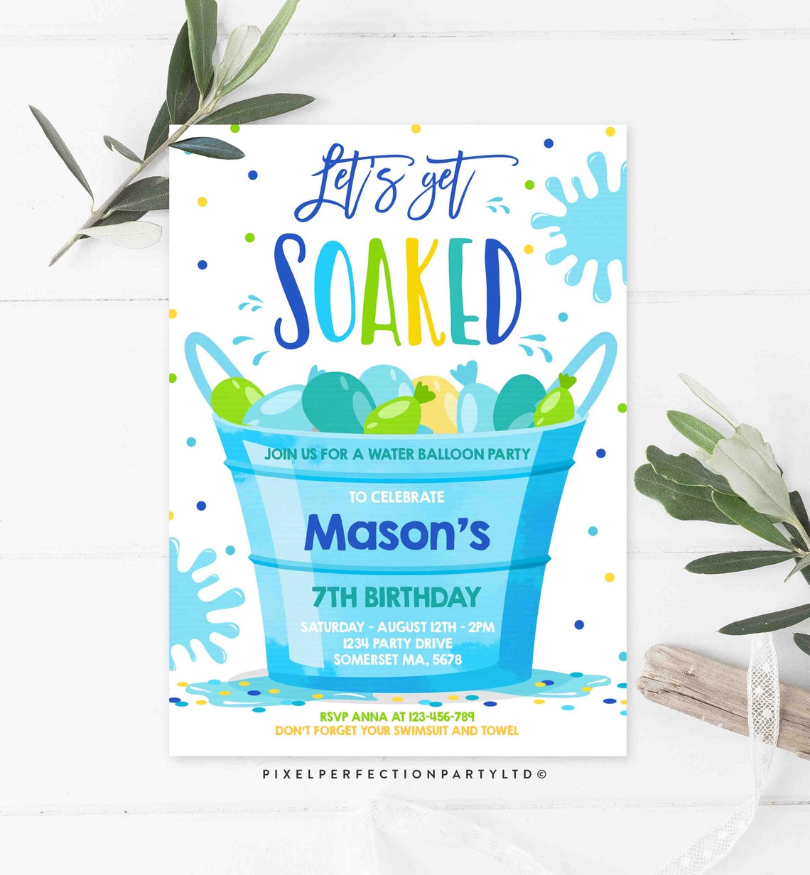 Editable Water Balloon Birthday Invitation Pool Party - Etsy