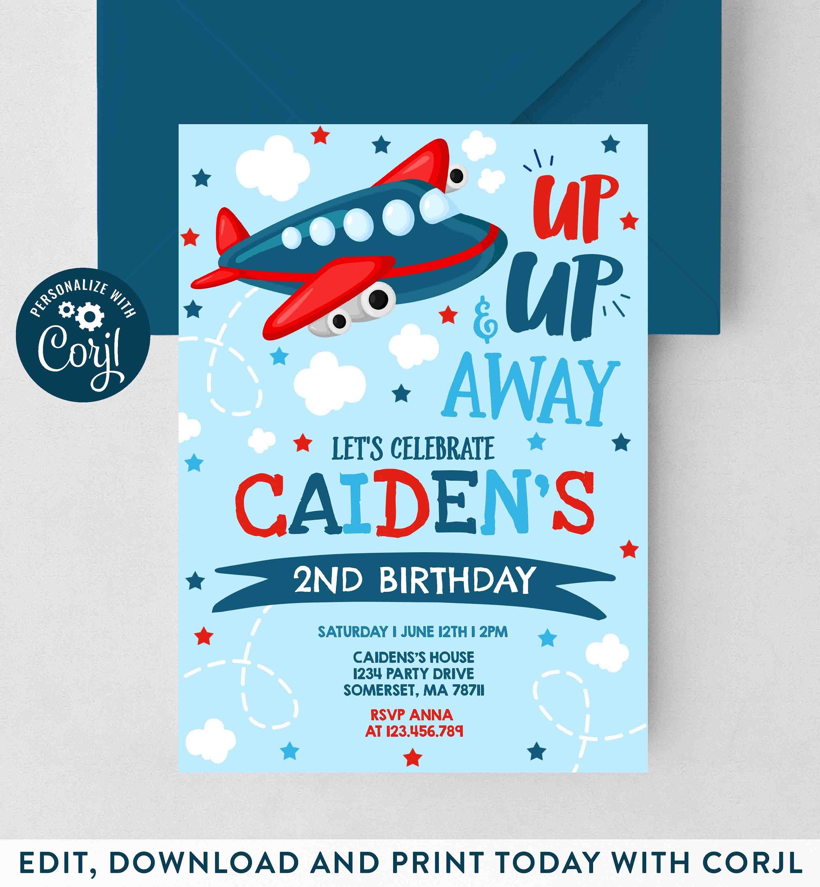 Editable Airplane Birthday invitation Airplane Birthday Party - Etsy México