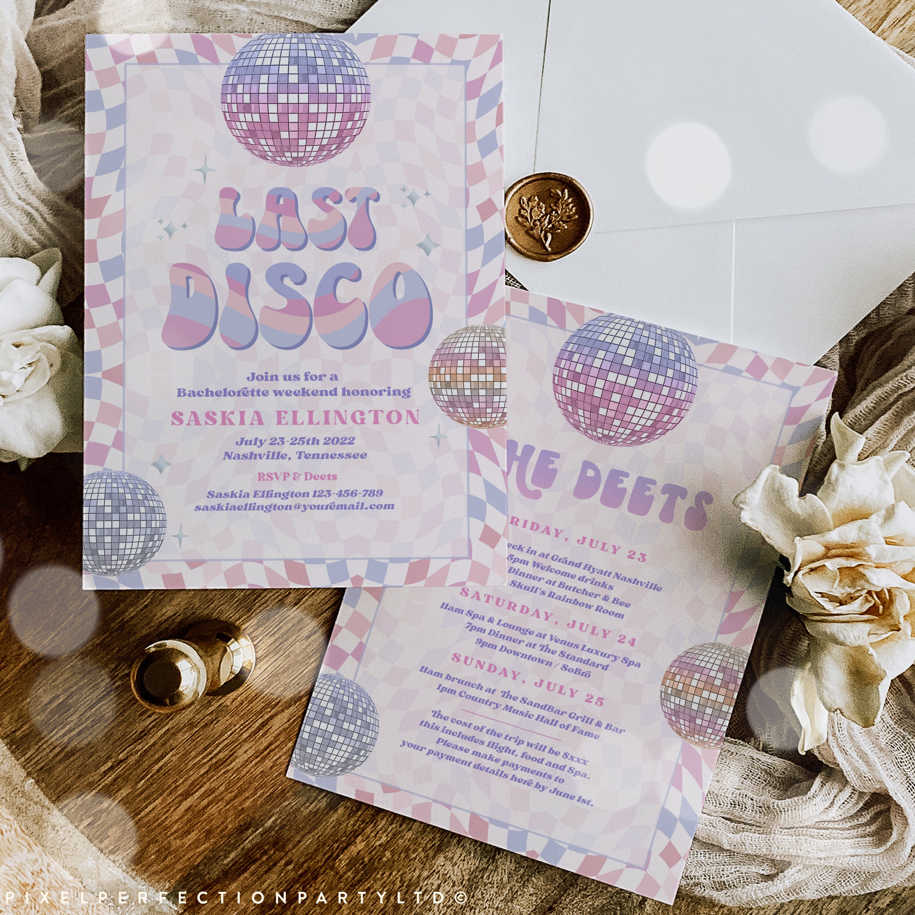Editable Last Disco Retro Bachelorette Weekend Invitation and Itinerary ...