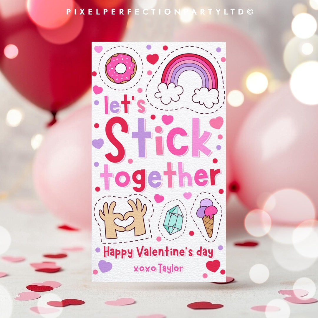 Editable Let's Stick Together Valentine's Tag Water Bottle Sticker ...