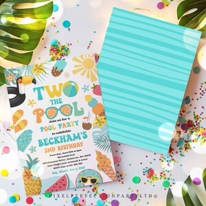 Editable Two the Pool 2nd Birthday Pool Party Invitation Tropical ...