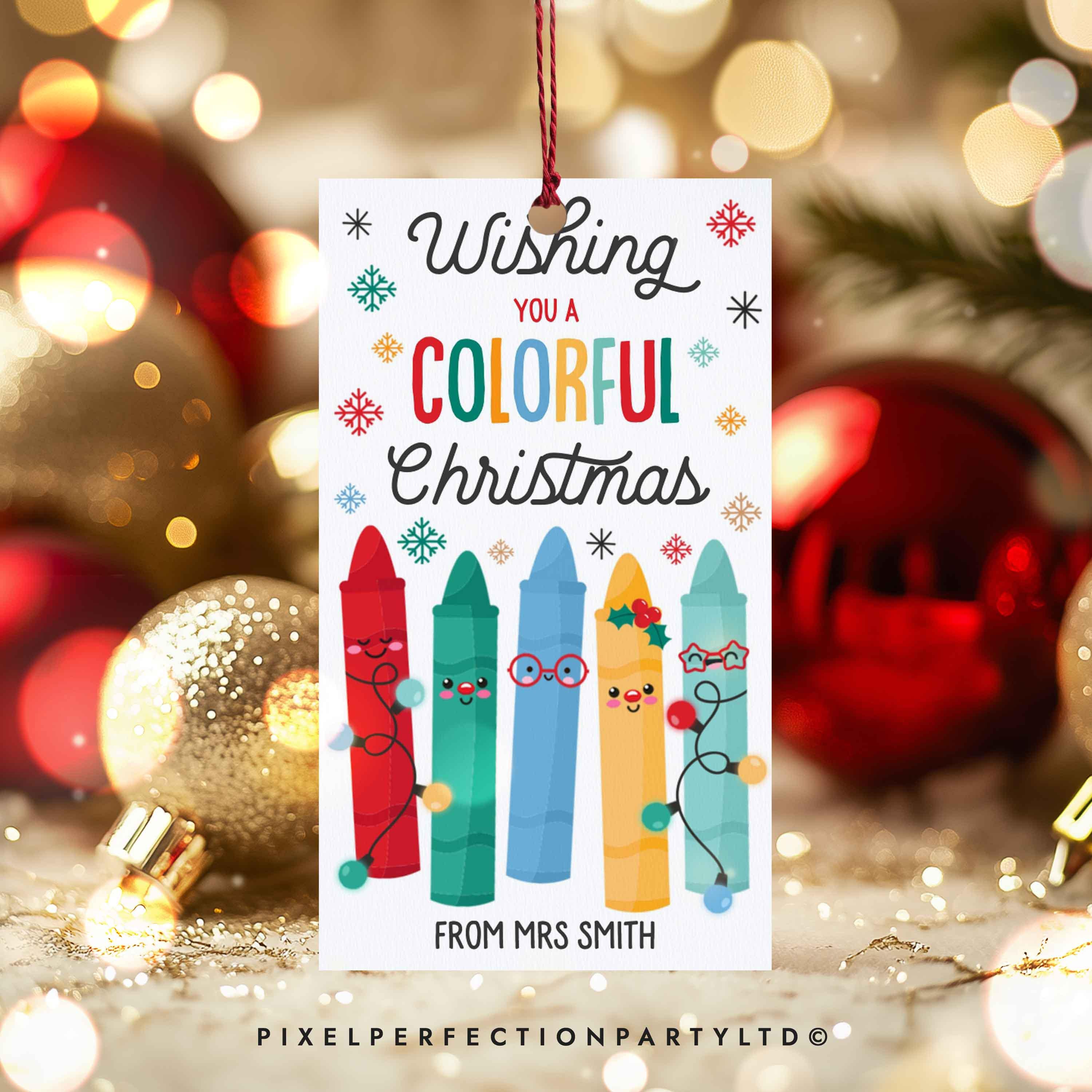 Editable Wishing You A Colorful Christmas Gift Tag Crayon Christmas Tag ...