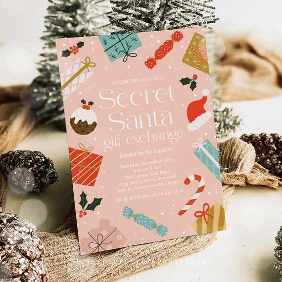 Editable Secret Santa Gift Exchange Invitation Santa Holiday Gift ...