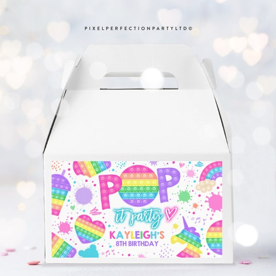 Editable Pop It Birthday Party Gable Box Labels Pop It Party Gift Box ...
