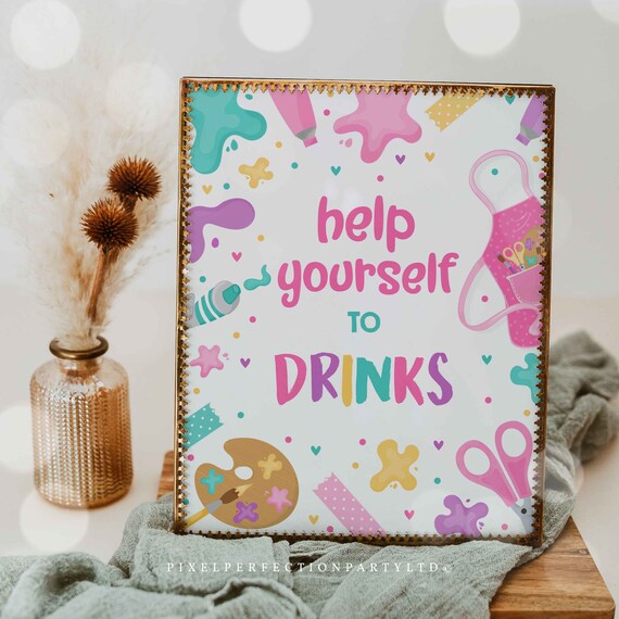 Art Birthday Party Help Yourself To Drinks Table Sign Painting Party ...