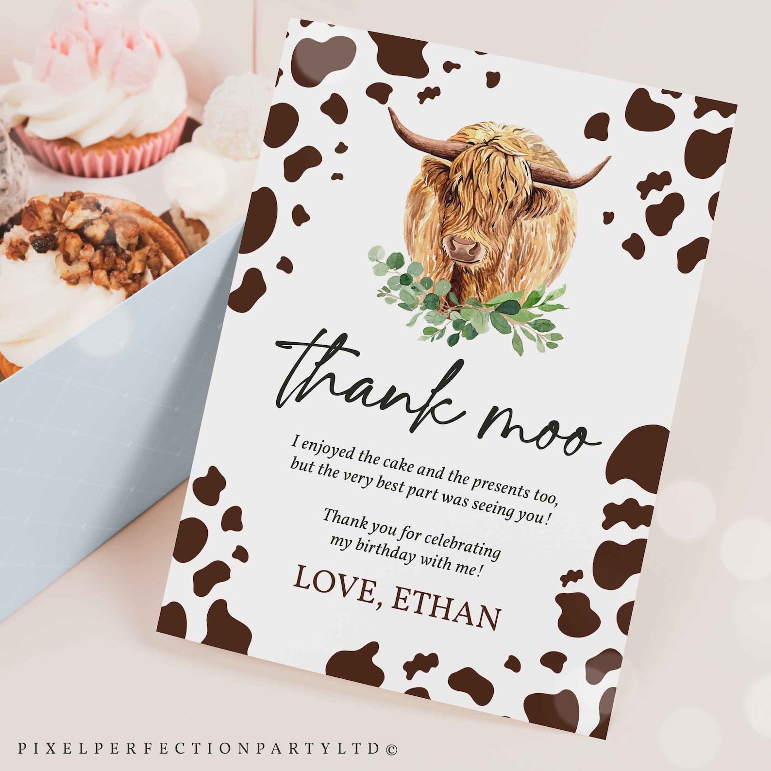 Editable Cow Birthday Party Thank You Card Highland Cow Holy Cow ...