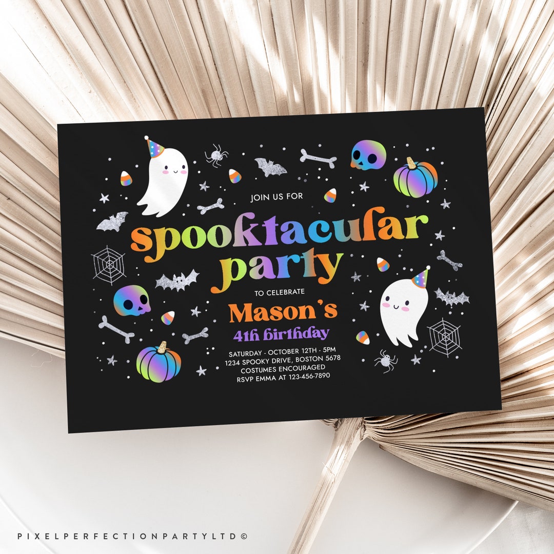 Editable Halloween Ghost Birthday Party Invitation Cute Ghost Birthday ...