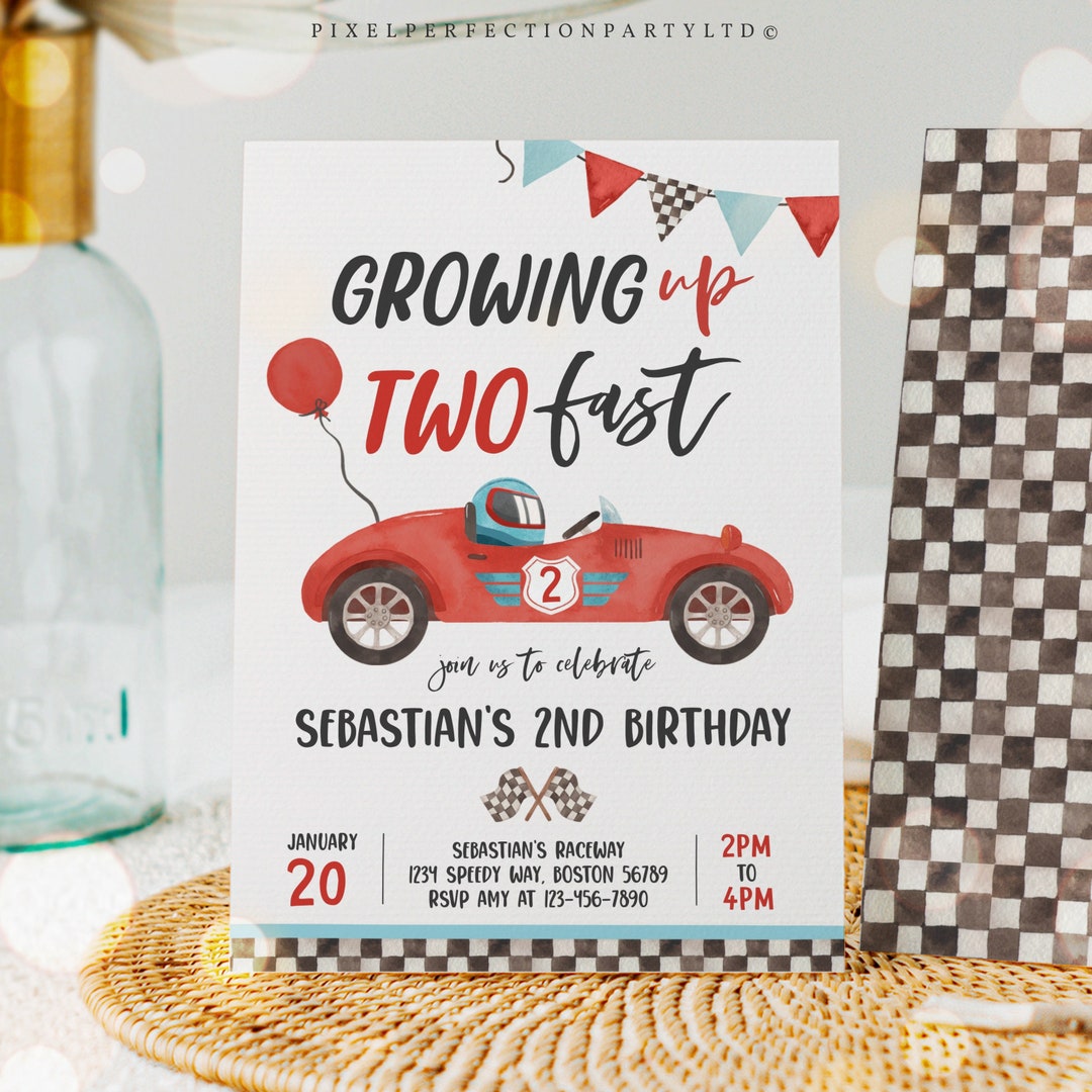Editable Two Fast Birthday Invitation Two Fast Boy Race Car 2nd ...