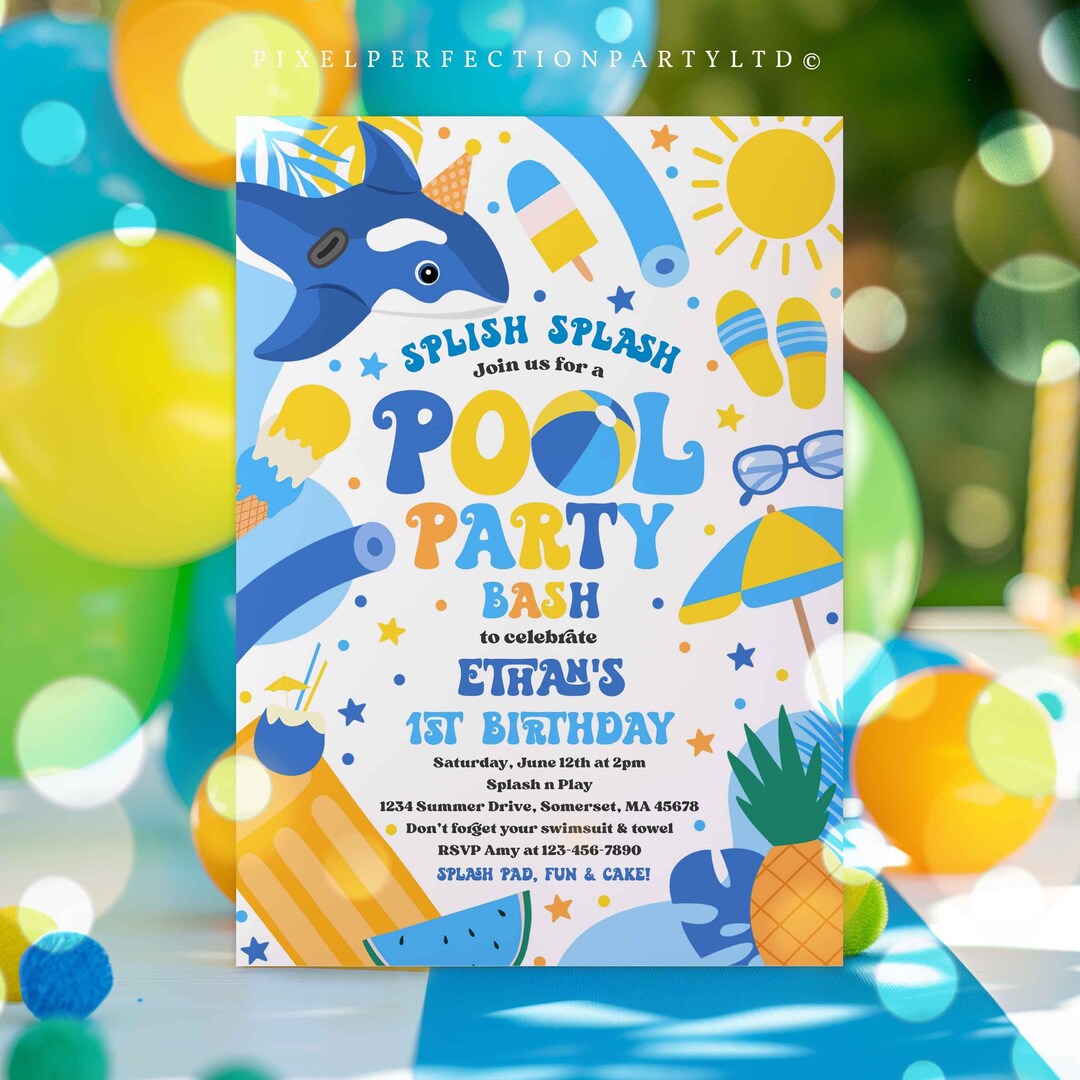 Editable Boat Birthday Party Invitation Tropical Splish Splash Pool Party Invite Summer Splash ...