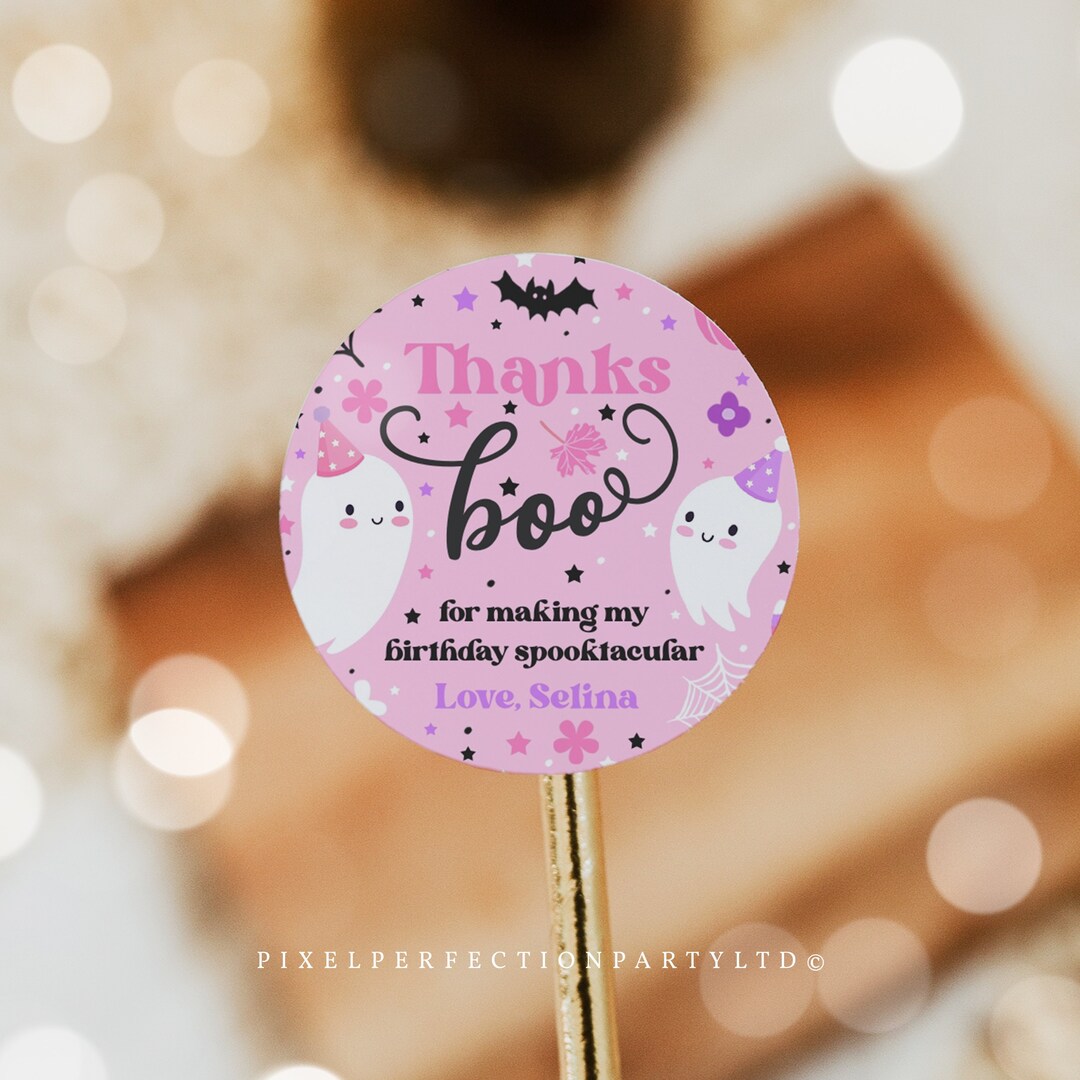 Editable Pink Halloween Ghost Birthday Party Favor Tags Cute Ghost ...