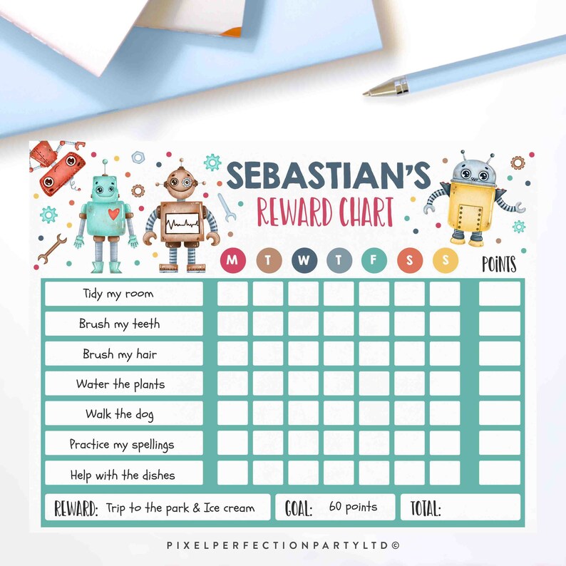 Editable Robot Reward Chart Boys Robot Kids Chore Chart Robot | Etsy