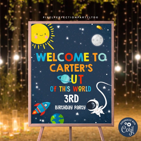 EDITABLE Outer Space Birthday Party Welcome Sign Outer Space Galaxy ...
