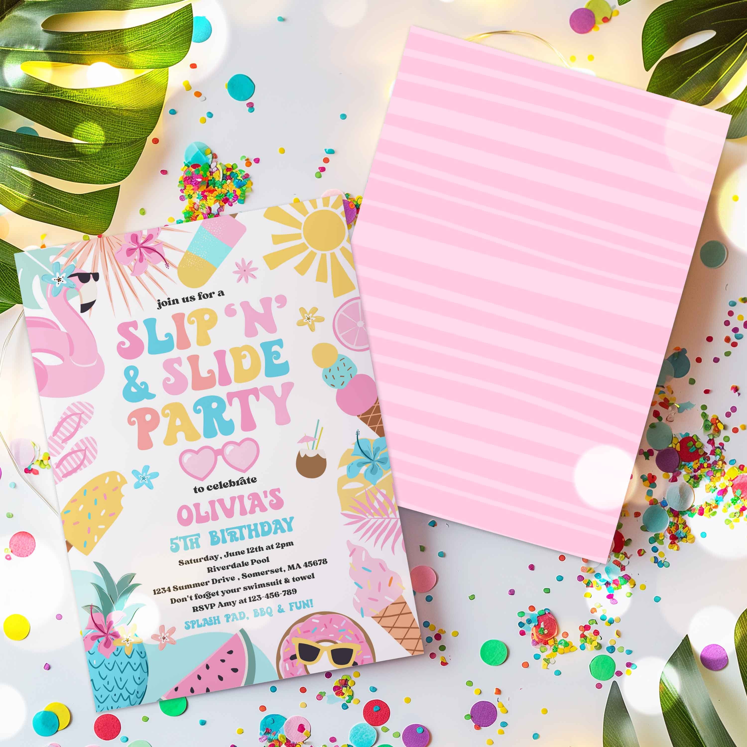 Editable Slip ’N’ Slide Birthday Party Invitation Tropical Splish ...