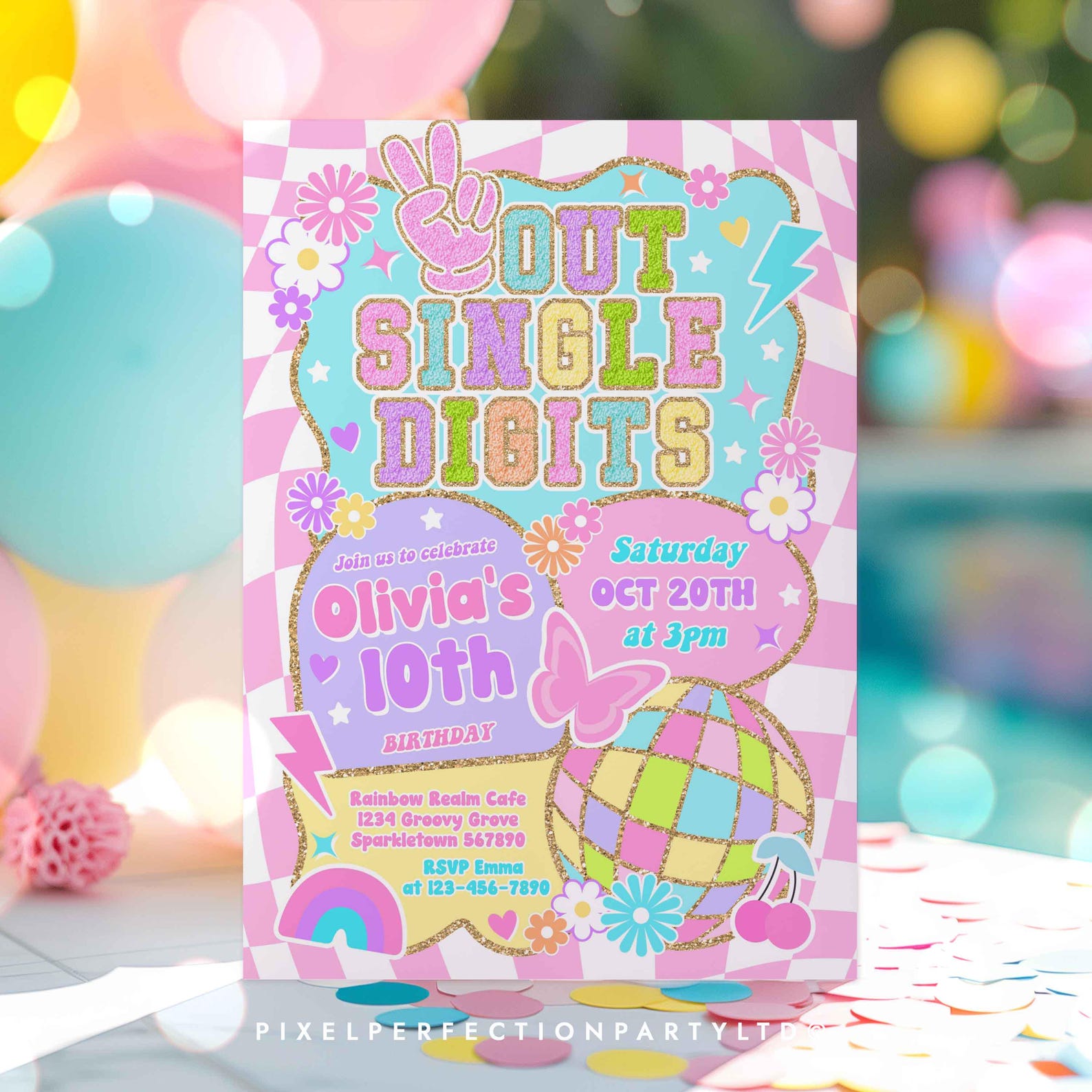 Editable Peace Out Single Digits 10th Birthday Party Invitation Preppy ...