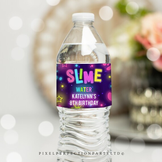 Editable Slime Birthday Party Water Bottle Labels Neon Slime Craft ...