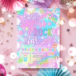 Editable Rock Star Birthday Party Invitation Neon Glow Party Like A ...