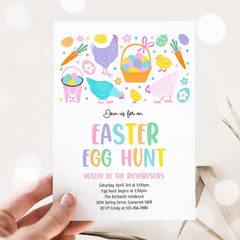 Editable Easter Egg Hunt Invitation Easter Egg Event Party Neighborhood ...