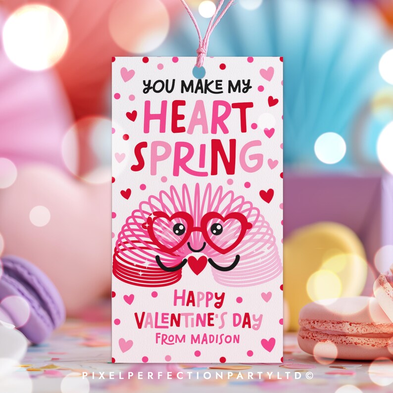 Editable Spiral Spring Toy Valentine's Day Gift Tag You Make My Heart ...